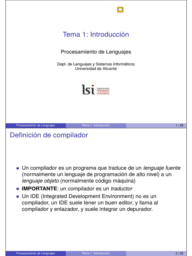 01 - Introduccion Compiladores | PDF | Compilador | Lenguaje de ...