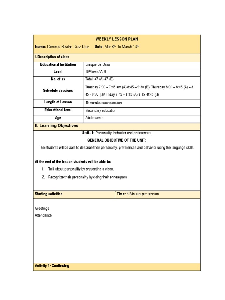 Weekly Lesson Plan 5 | PDF | Lesson Plan | Education Theory