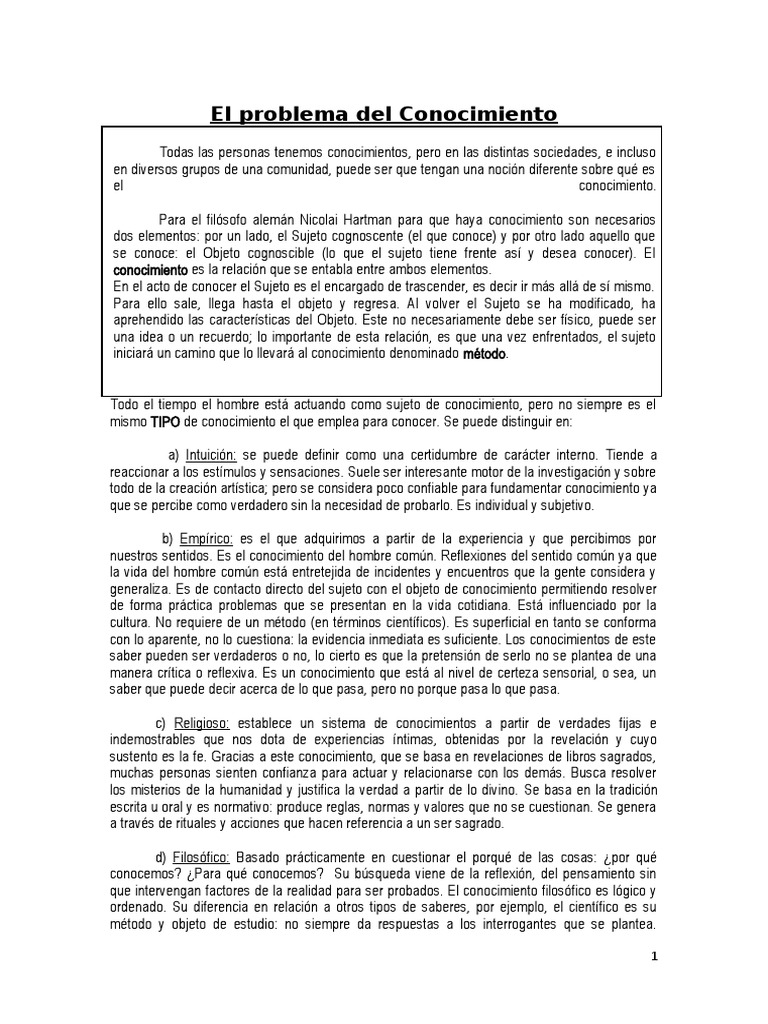 Introducción Al Problema Del Conocimiento | PDF | Certeza | Conocimiento
