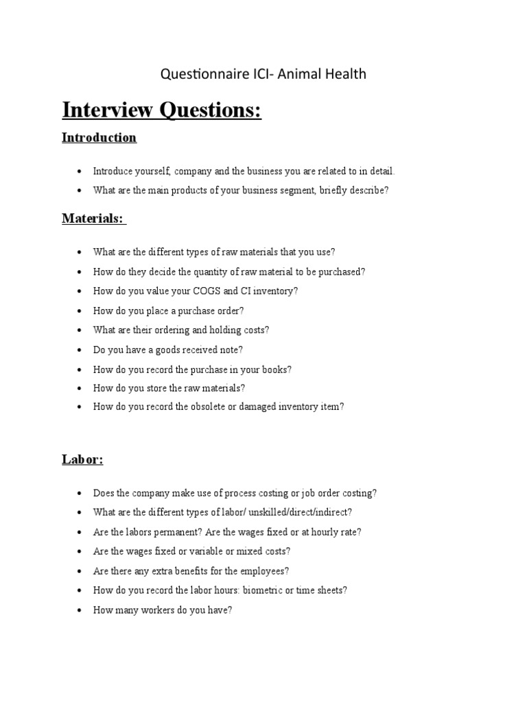 Animal Health Business Questionnaire | PDF