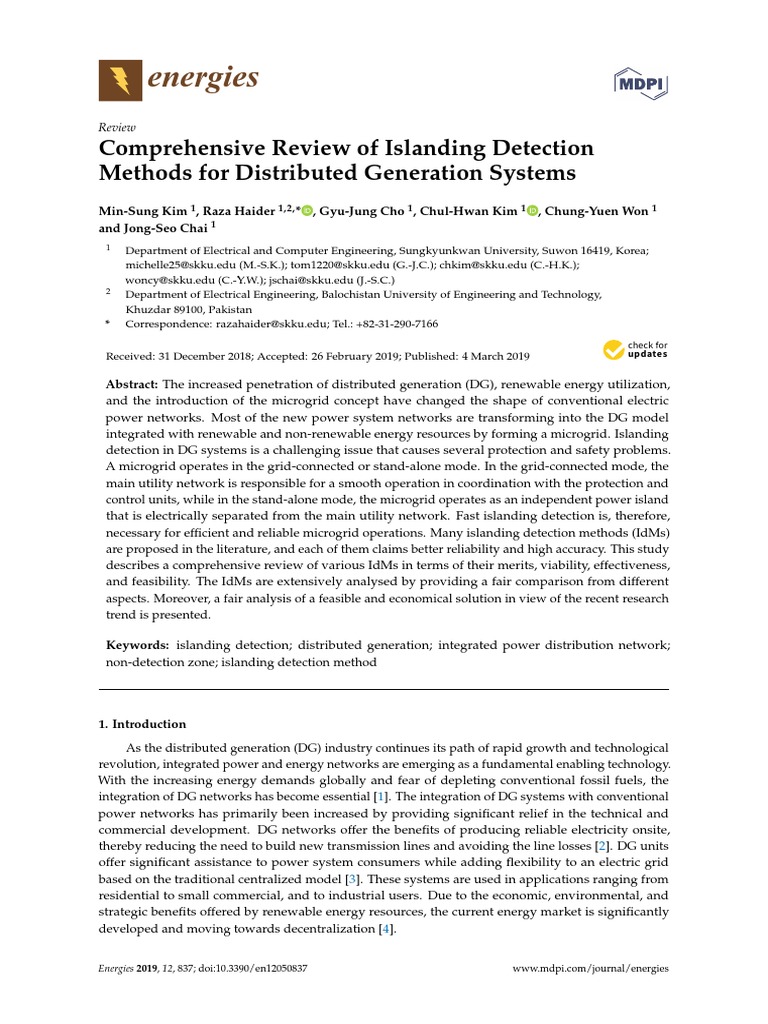 Energies: Comprehensive Review of Islanding Detection Methods For Distributed Generation Systems ...