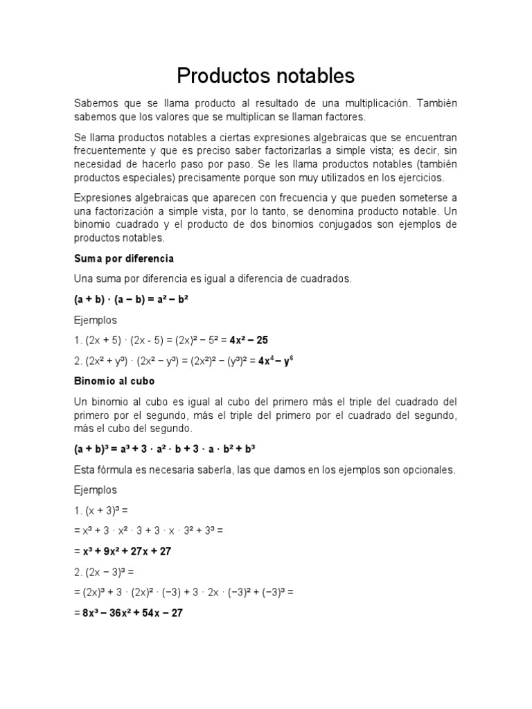 Productos Notables en Álgebra | PDF | Factorización | Álgebra abstracta