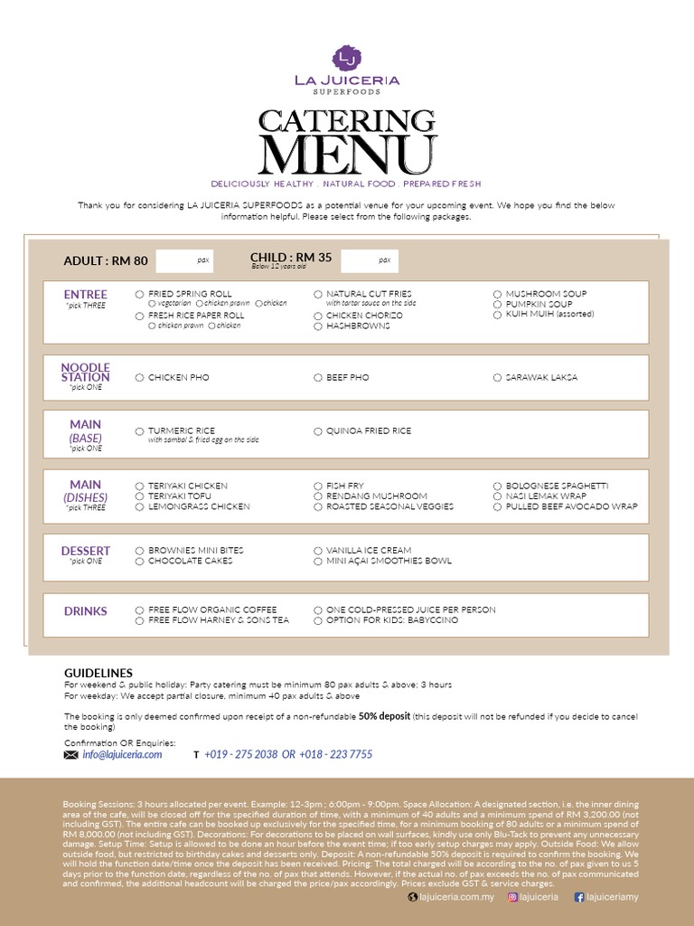 LJSF Catering Menu - 110418 | PDF | Cooking | Cuisine