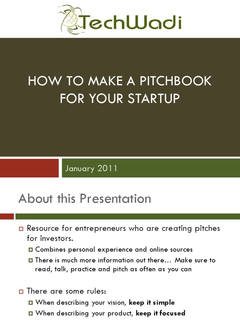 TechWadi: How To Make A Pitchbook For Your Startup | PDF | Venture ...