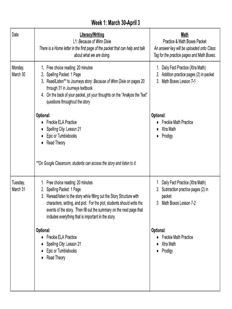 10 Week Schedule | PDF