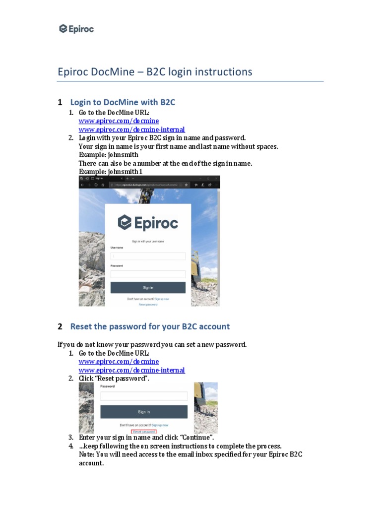 DocMine - B2C Login Instructions | PDF