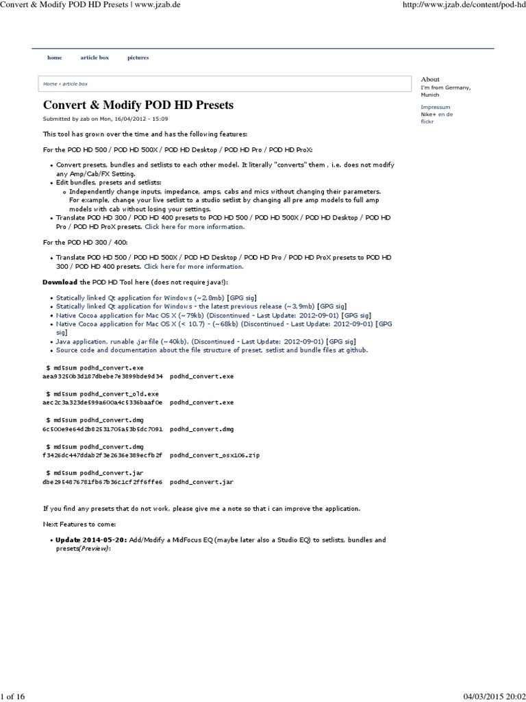 Convert & Modify POD HD Presets | PDF | Microsoft Windows | Mac Os