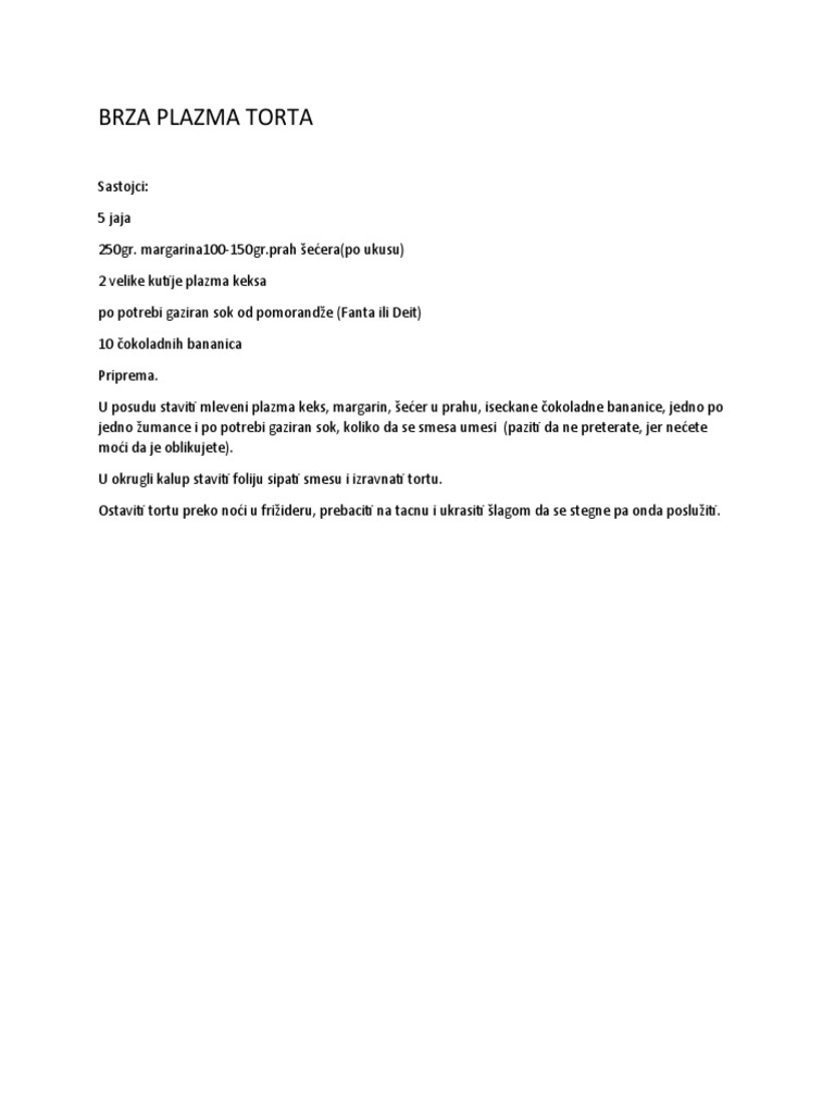 Brza Plazma Torta | PDF
