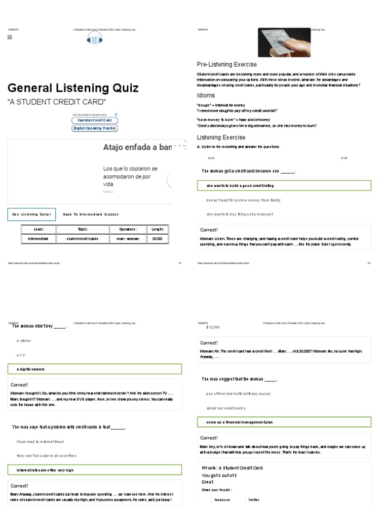 A Student Credit Card - Randall's ESL Cyber Listening Lab PDF | PDF ...
