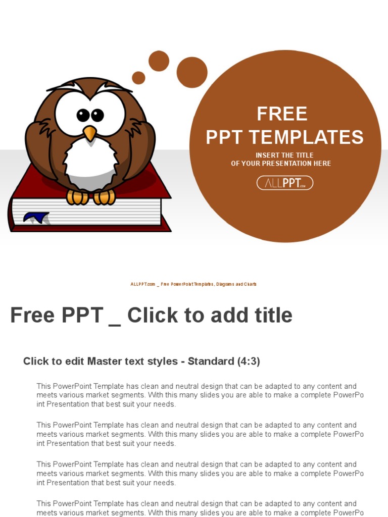 Cute Owl On Books Education PowerPoint Templates Standard | PDF ...