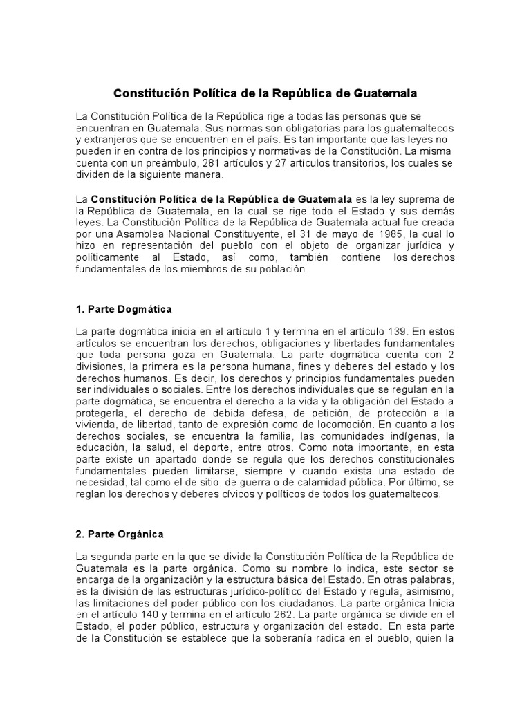 Constitución Política de Guatemala 1985 | PDF | Derecho Constitucional ...