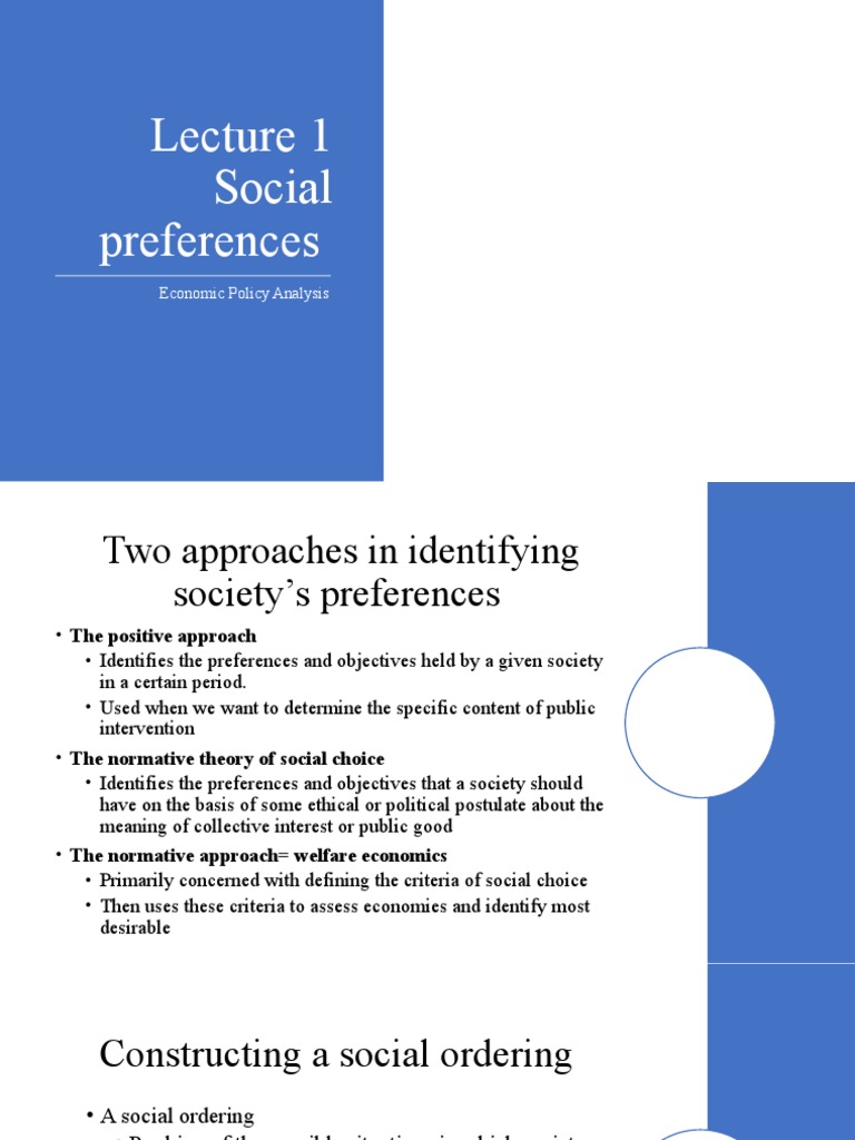 Lecture 1 Social Preferences | PDF | Welfare Economics | Pareto Efficiency