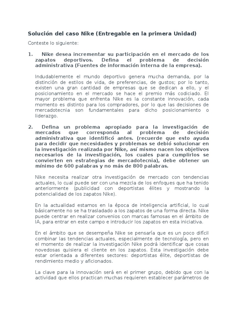 Solución a los problemas de Nike | PDF | Nike | Mercado (economía)