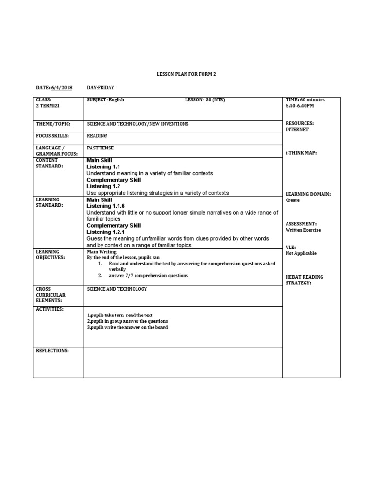 Lesson Plan | PDF | Reading Comprehension | Lesson Plan
