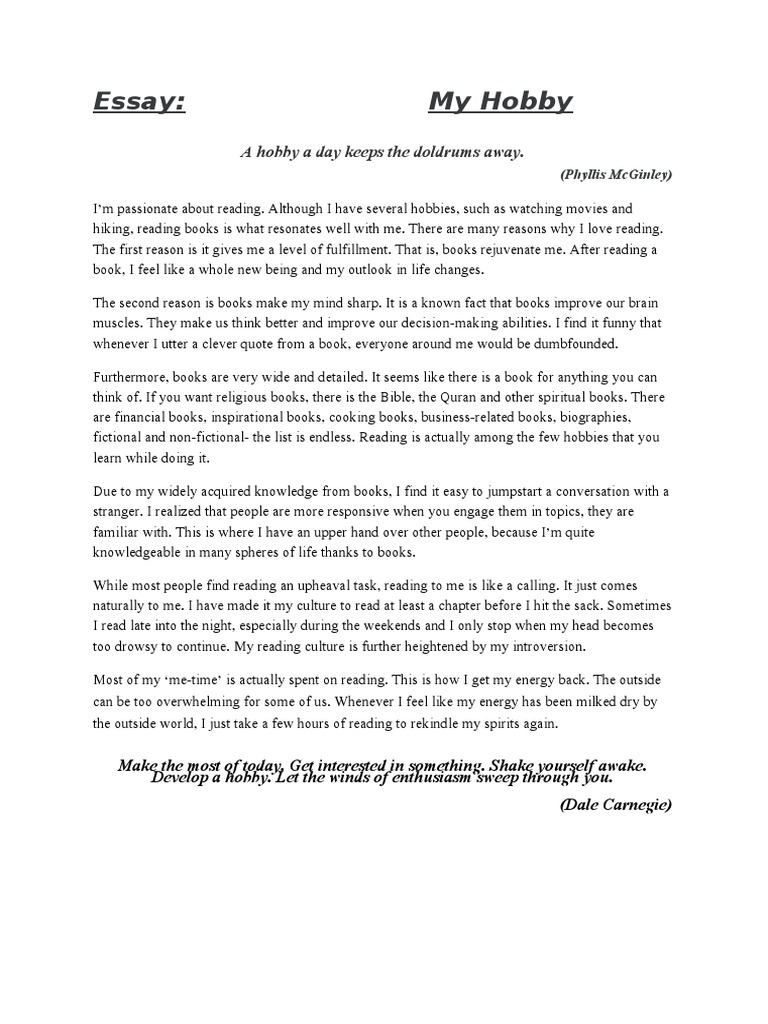 Essay: My Hobby: A Hobby A Day Keeps The Doldrums Away | PDF