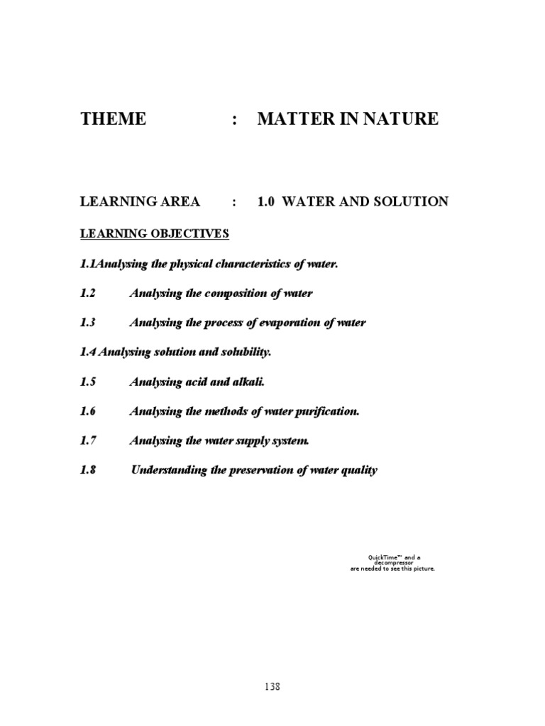 Theme: Matter in Nature: Learning Area: 1.0 Water and Solution | PDF ...