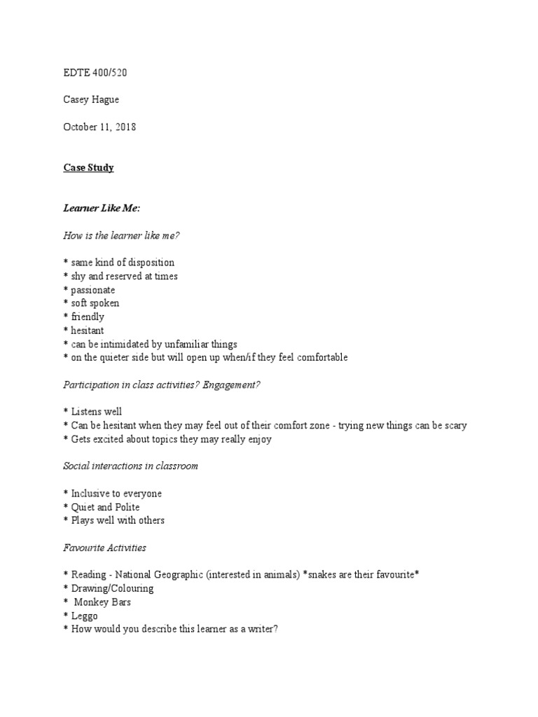 Case Study & Synthesis | PDF | Classroom | Learning