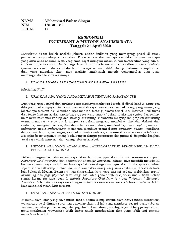 Responsi II - Muhammad Farhan Siregar - 181301160 - ANAJAB D | PDF