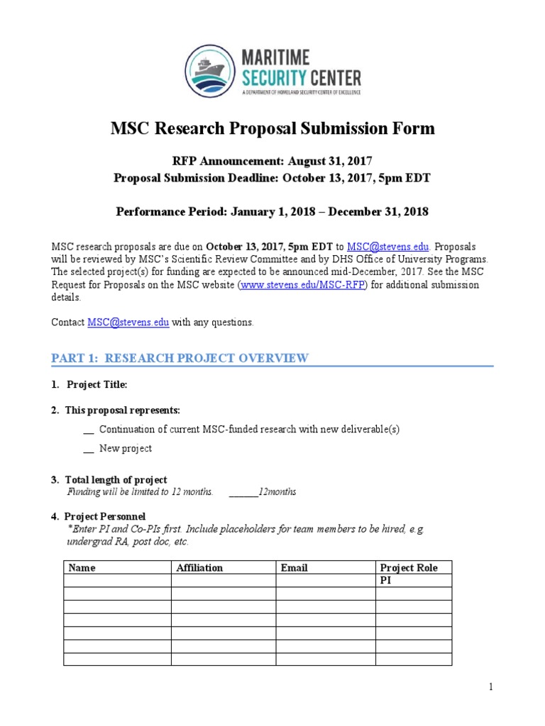 MSC Research Proposal Submission Form - FINAL - 08312017 - v1 | PDF ...