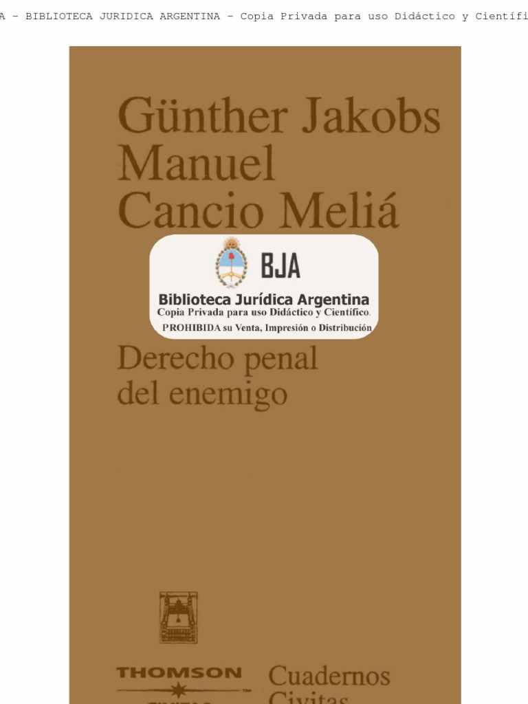 Gunther Jakobs Derecho Penal Del Enemigo | PDF | Castigos | Derecho penal