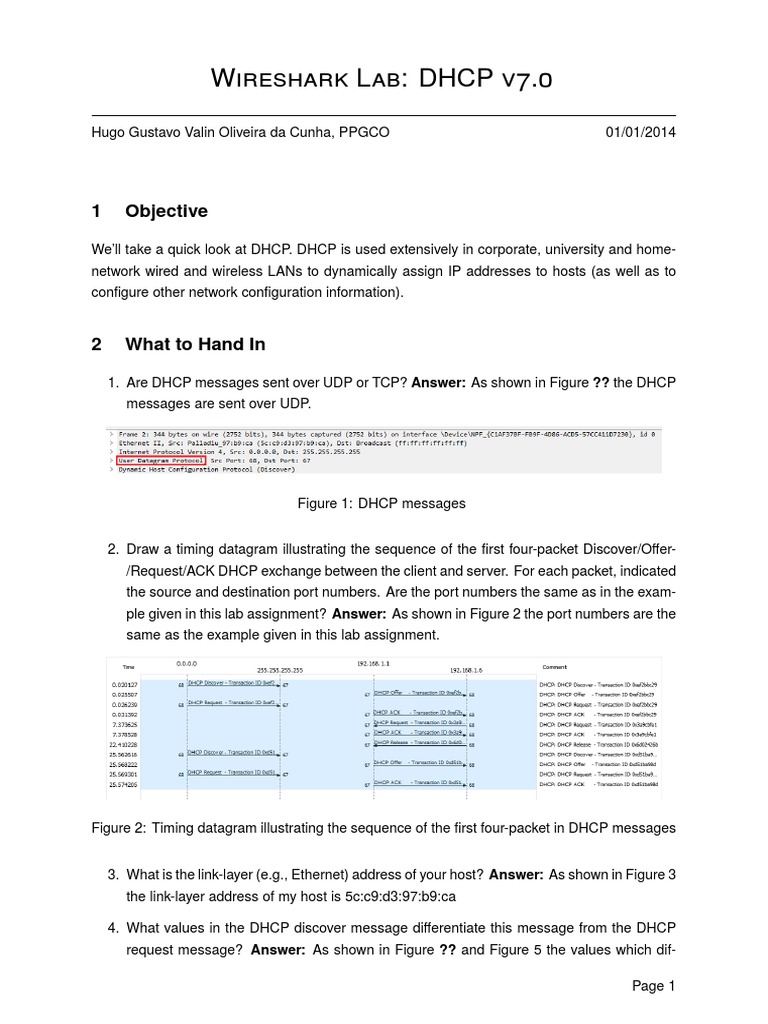 Wireshark Lab: DHCP v7.0: 1 Objective | PDF | Ip Address | Internet Protocols