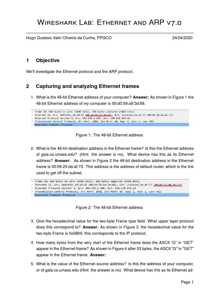 Wireshark Lab: Ethernet and ARP v7.0: 1 Objective | PDF | Communications Protocols | Computer ...