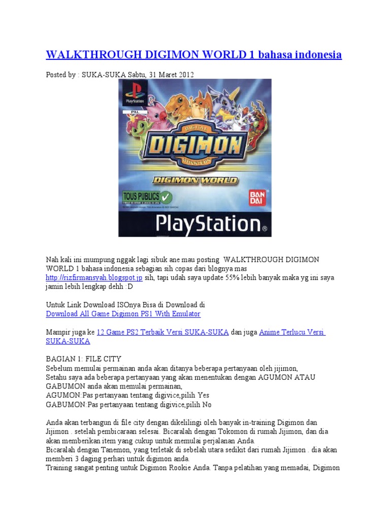 WALKTHROUGH DIGIMON WORLD 1 Bahasa Indon | PDF