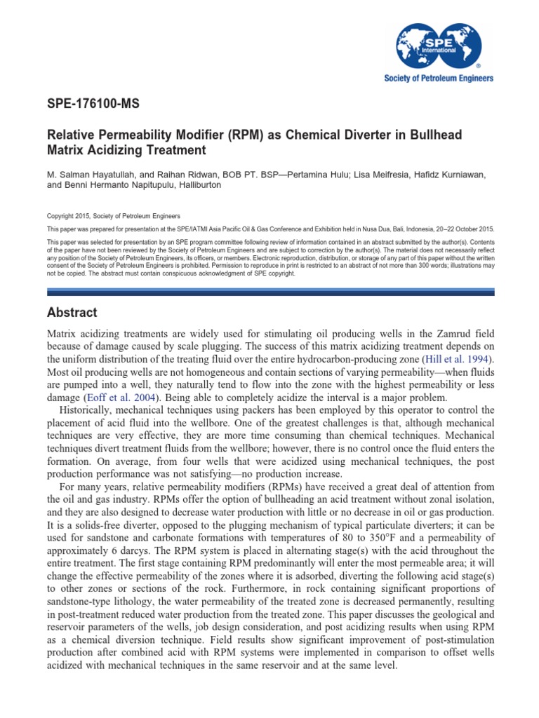Relative Permeability Modifier (RPM) As Chemical Diverter in Bullhead ...