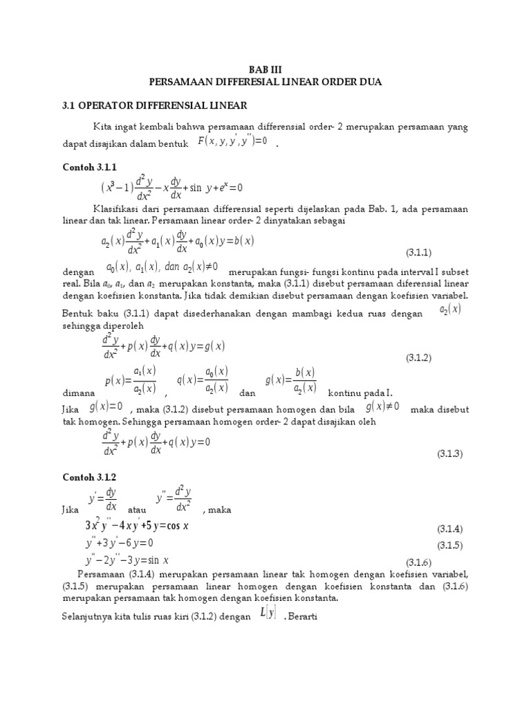 BAB III PERSAMAAN DIFFERENSIAL LINEAR ORDER DUA: OPERATOR DIFFERENSIAL ...