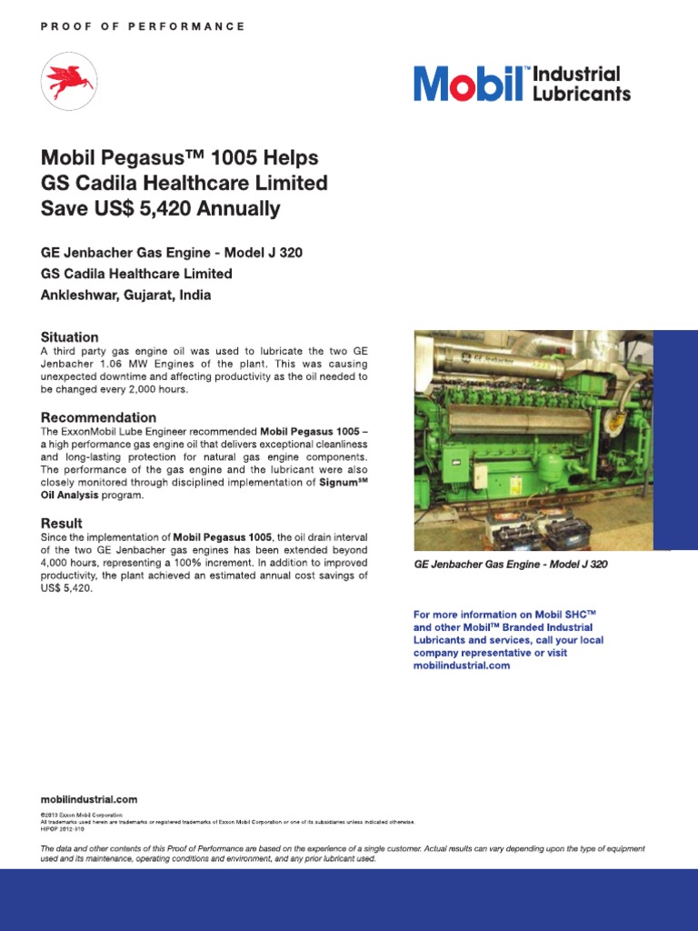 Mobil Pegasus 1005 Proof of Performance - GE Jenbacher Engines | PDF
