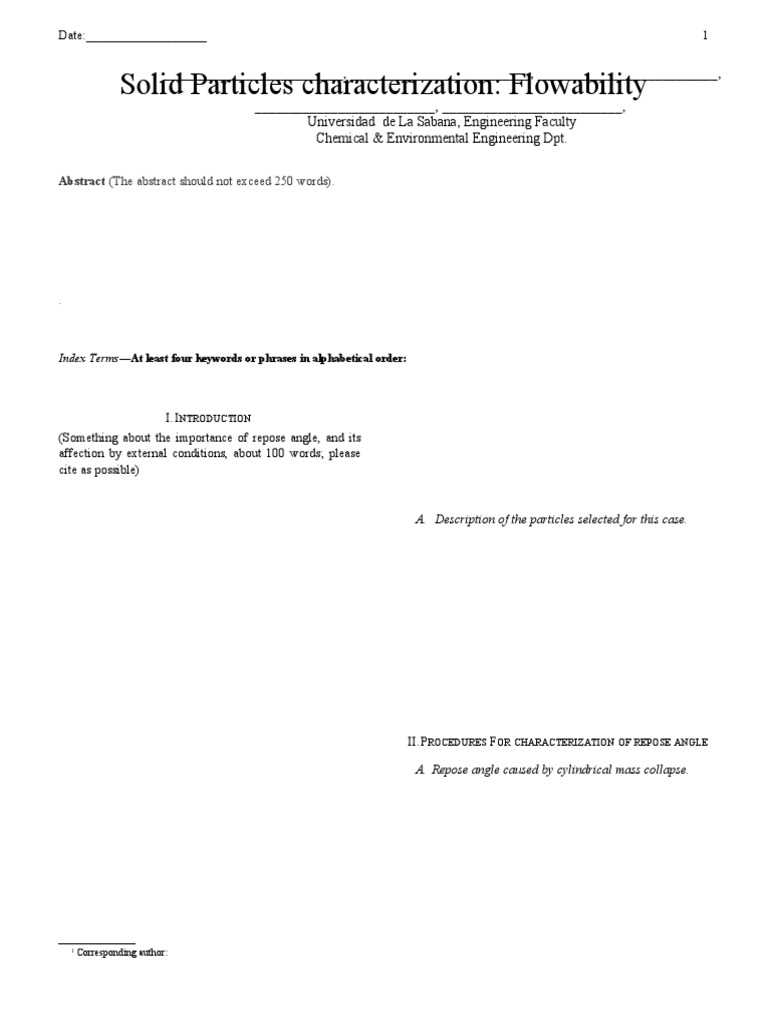 Solid Particles Characterization, Flowability (IEEE - Template, 2019-1 ...