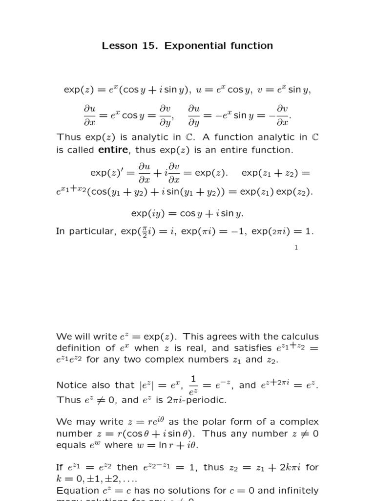 Lesson 15. Exponential Function: U X V Y, U y e V X | PDF