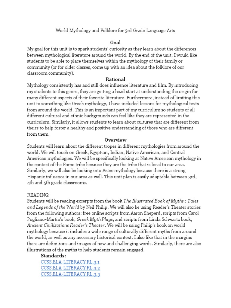 Unit Plan 1 | PDF | Greek Mythology | Narrative