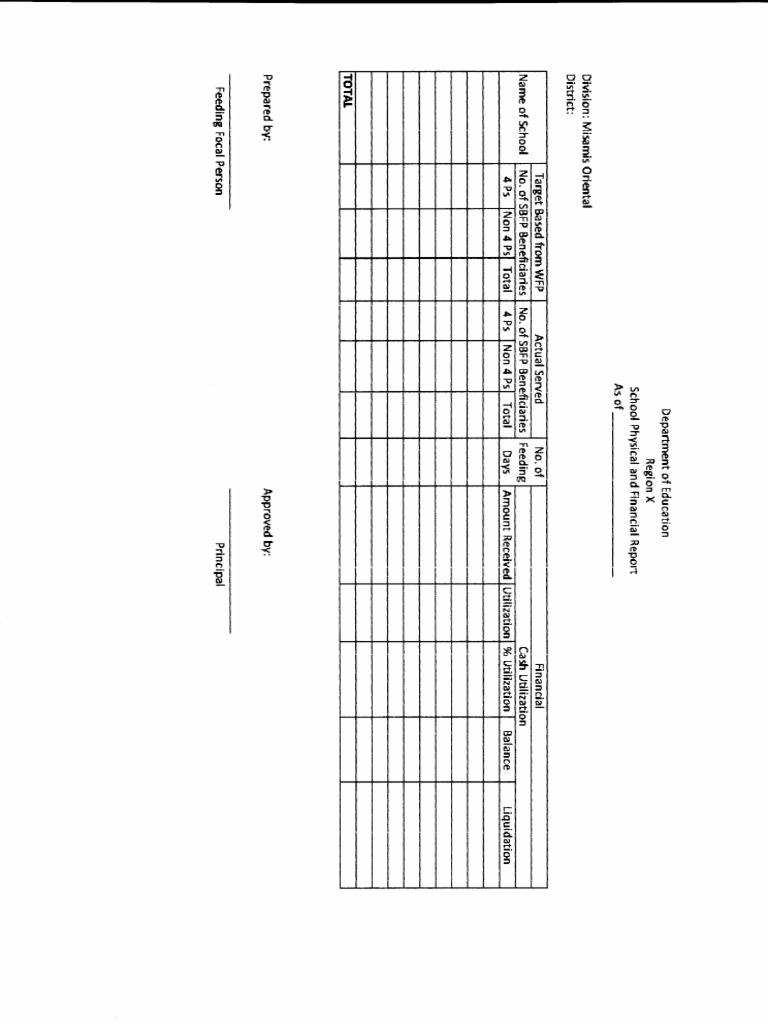School Based Feeding Program - SBFP - School Physical and Financial ...