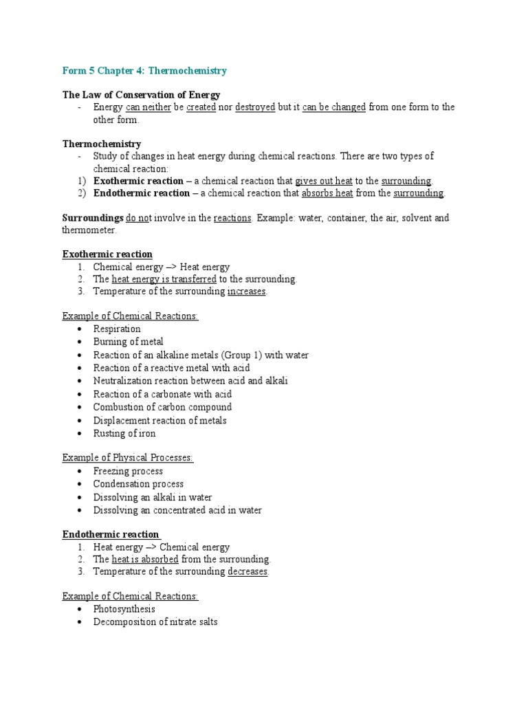 Form 5 Chapter 4 Thermochemistry | PDF | Chemical Reactions | Fuels