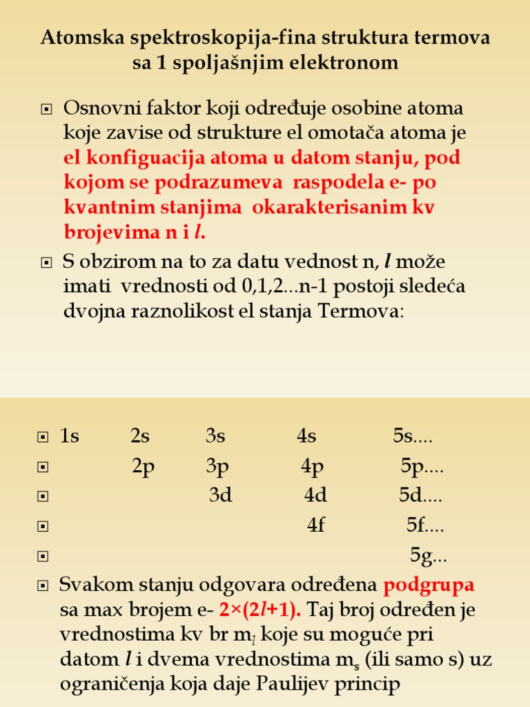 Atomska Spektroskopija-Fina Struktura Termova Sa 1 Spoljašnjim ...