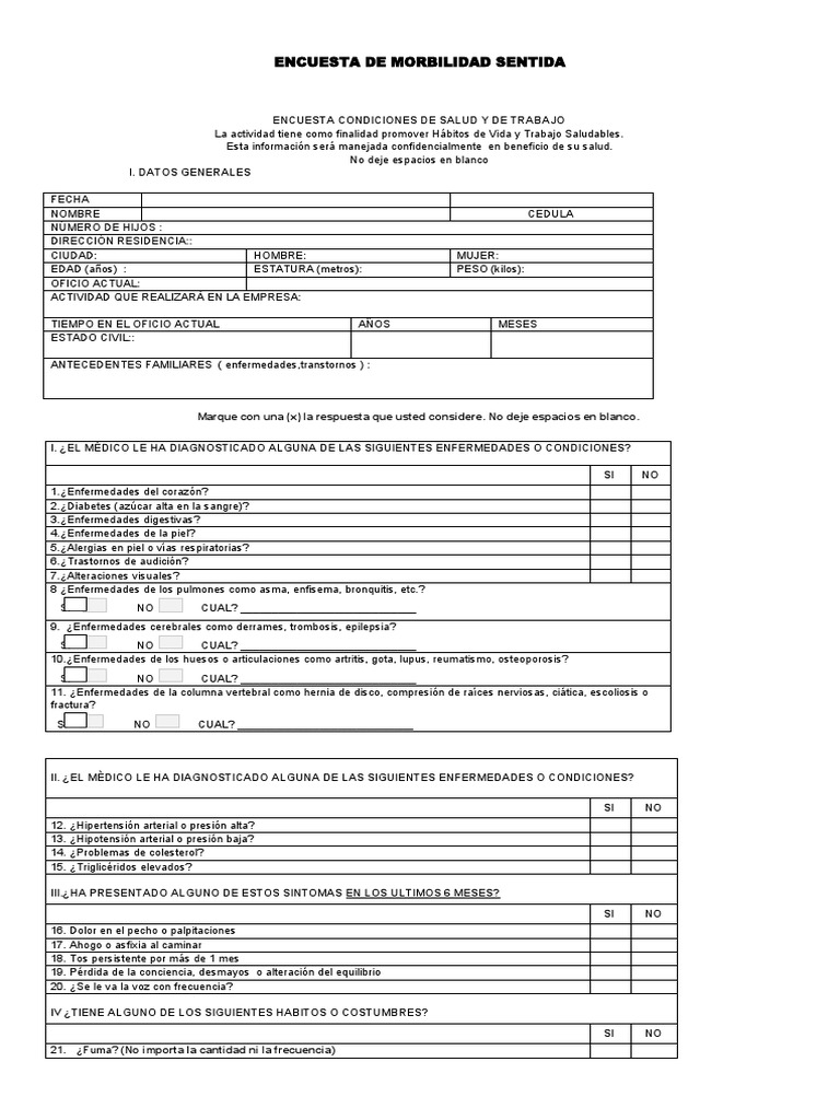 Encuesta de Condiciones de Salud y Morbilidad Sentida | PDF ...