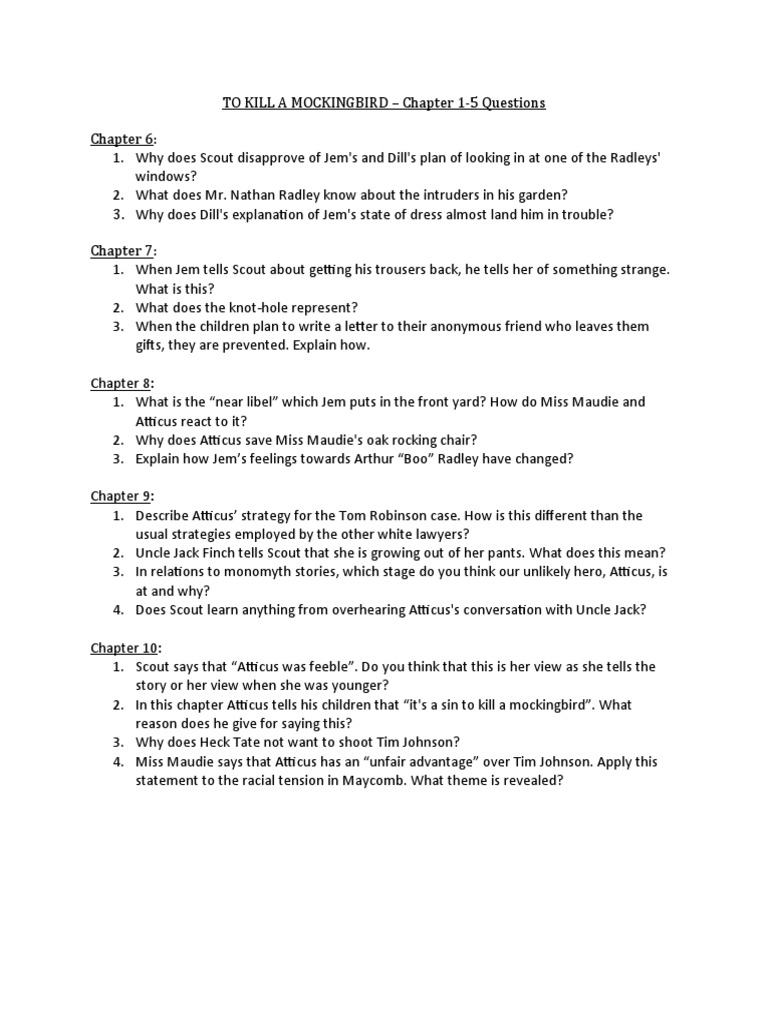 TKAM Content Questions Ch. 6-10 | PDF