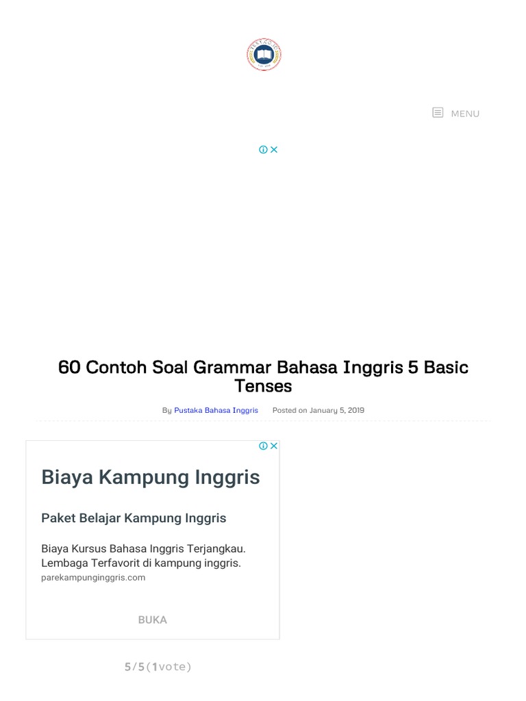 Biaya Kampung Inggris: 60 Contoh Soal Grammar Bahasa Inggris 5 Basic Tenses | PDF | Language ...