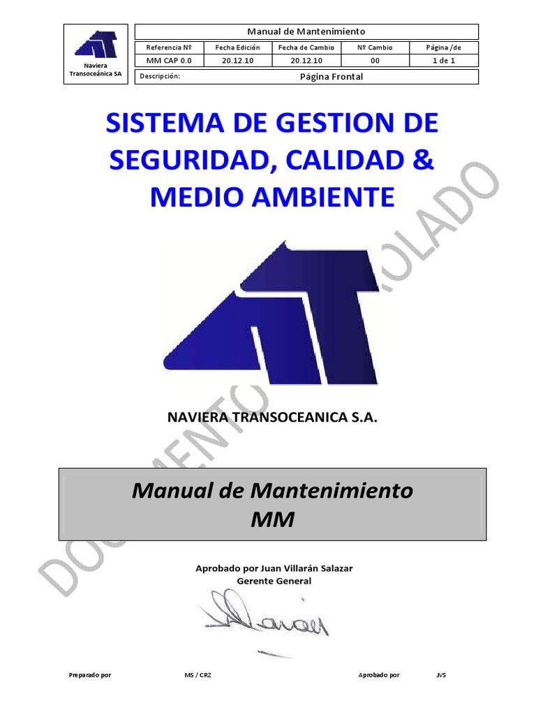 Manual de Mantenimiento Naviera Transoceánica | PDF | Ingeniería de ...