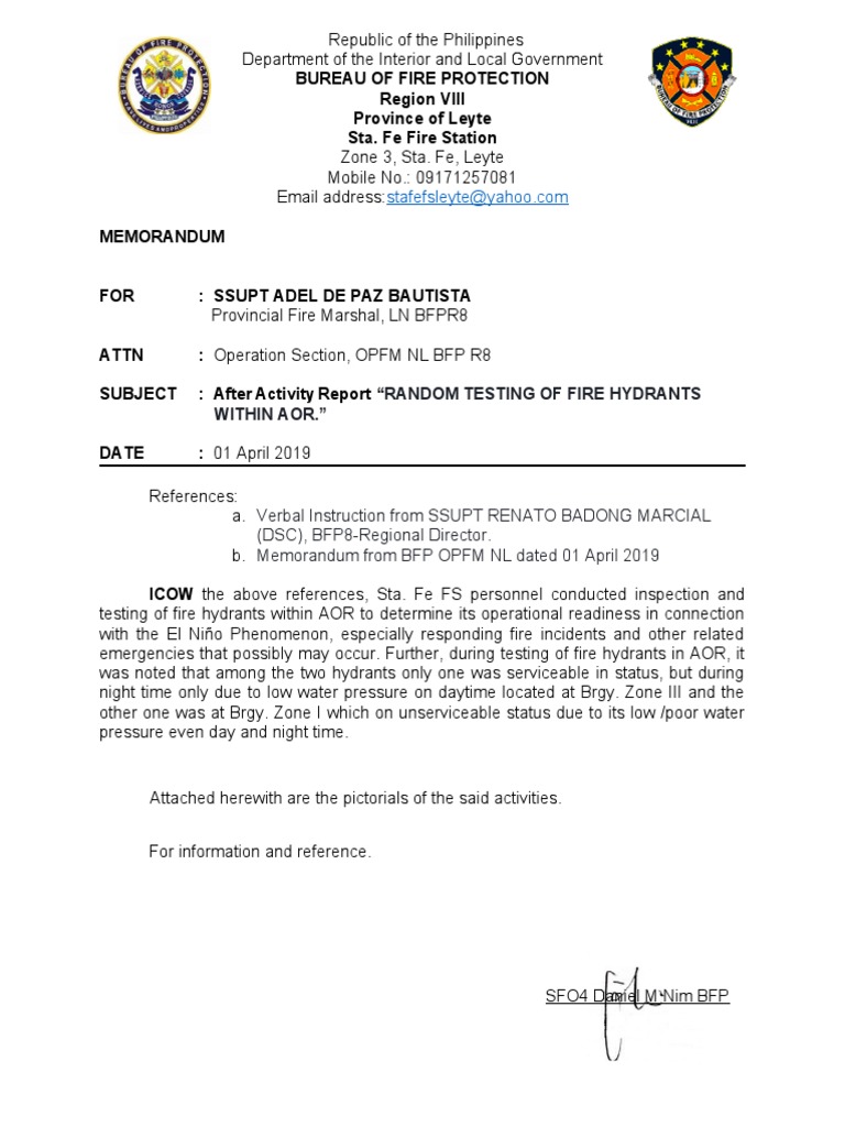 Fire Hydrant Testing Report - Sta. Fe | PDF | Science & Mathematics