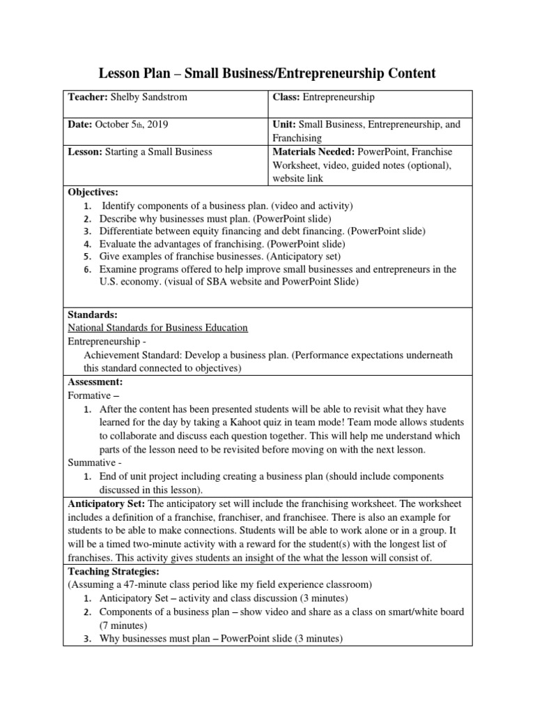 Small Business Lesson Plan | PDF | Lesson Plan | Microsoft Power Point