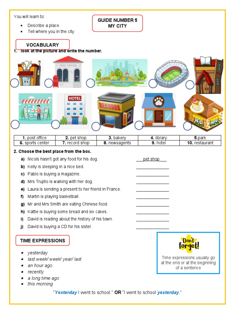 Guide Number 5 My City: You Will Learn To: Describe A Place Tell Where ...