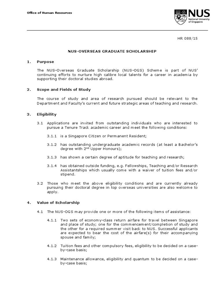 Nus-Overseas Graduate Scholarship 1. Purpose: Office of Human Resources ...