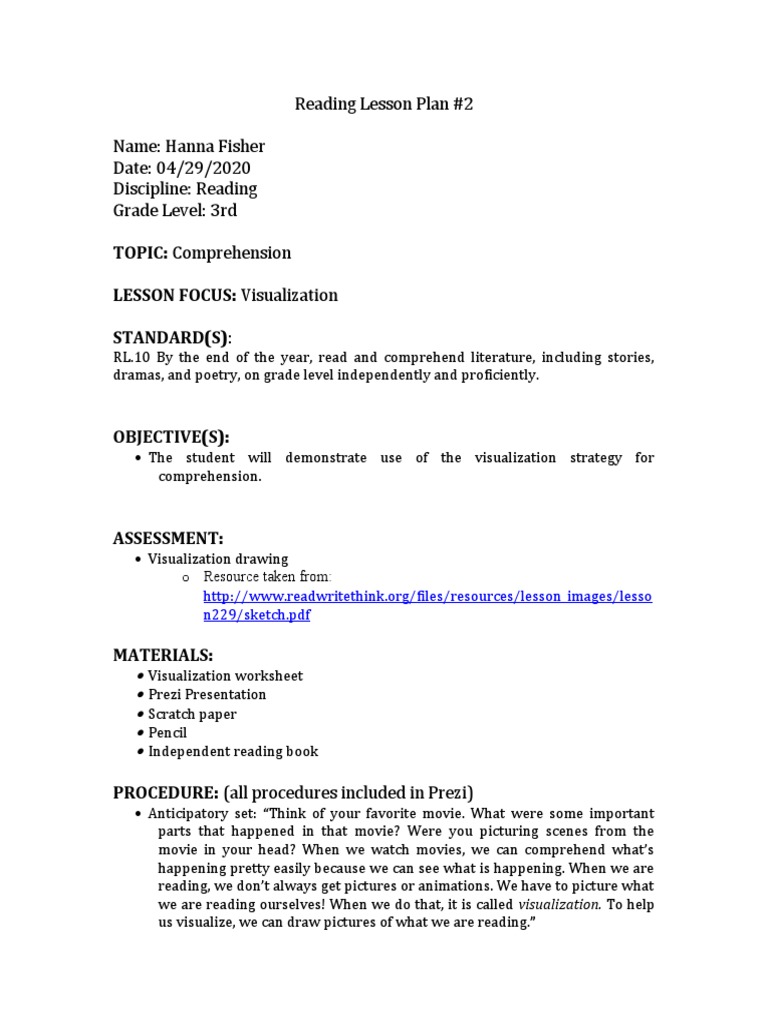 3rd Grade Reading Visualization Lesson | PDF