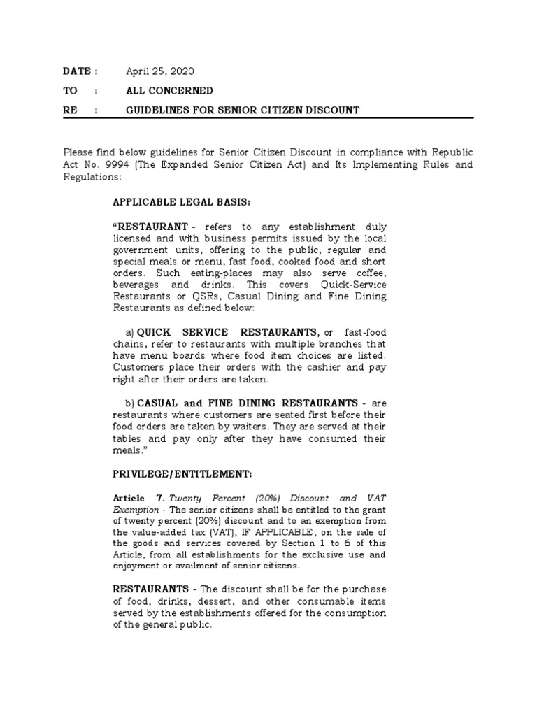 SC Discount Guideline Draft Rev - GTI | PDF | Restaurants | Value Added Tax