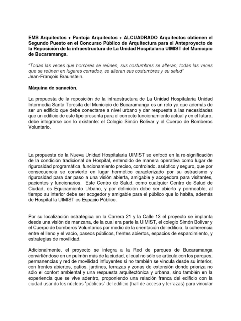 Reposición de La Infraestructura de La Unidad Hospitalaria UIMIST Del ...