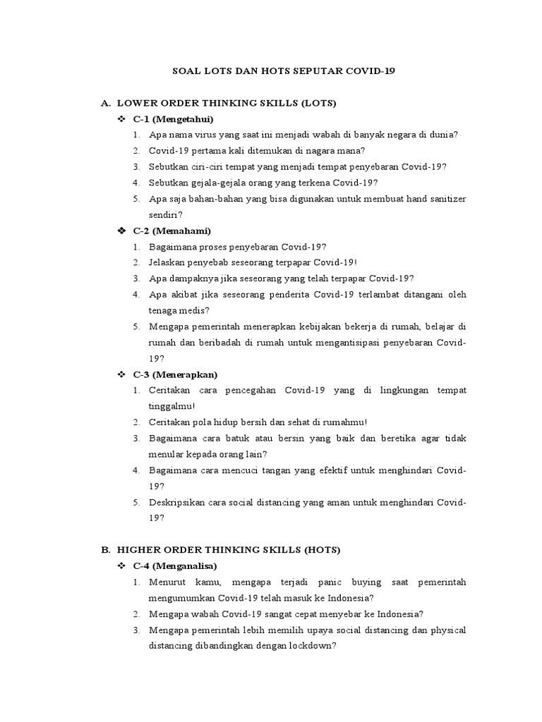 Soal Lots Dan Hots Seputar Covid | PDF