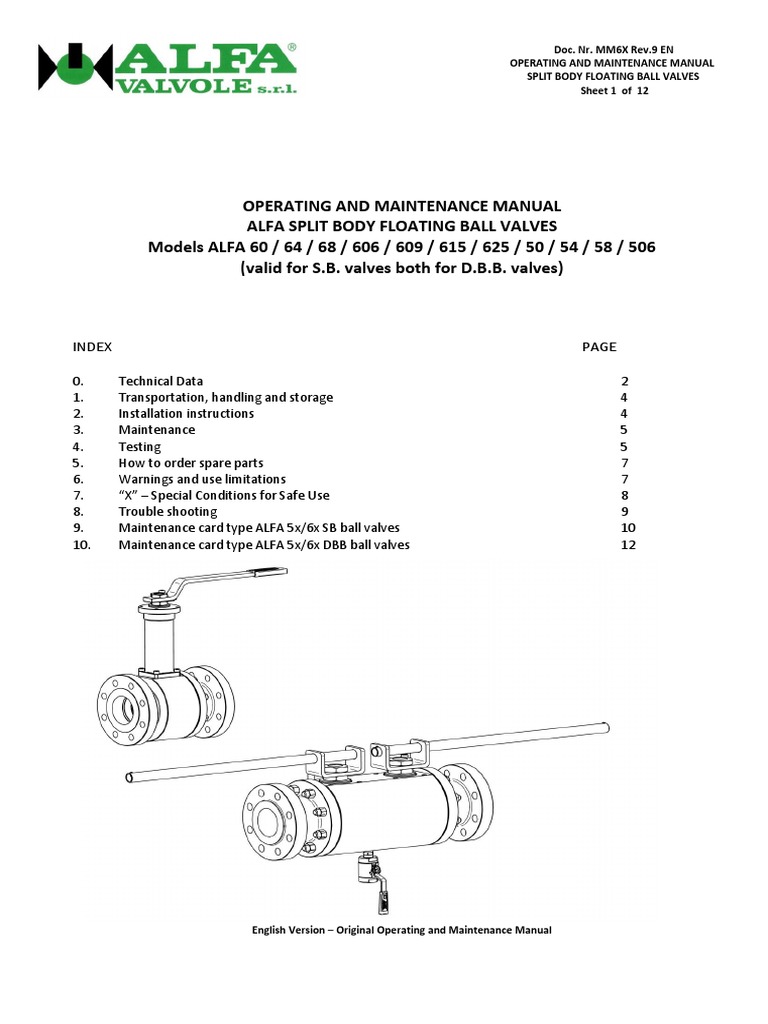 Alfa Split Body Ball Valve Manual | PDF | Valve | Actuator