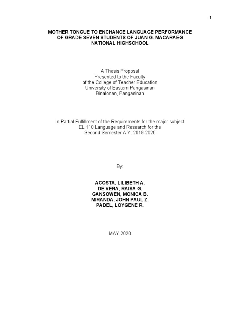 Mother Tongue To Enchance Language Performance of Grade Seven Students ...